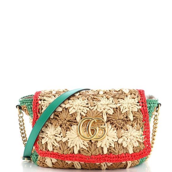 Gucci | Bags | Gucci Gg Marmont Flap Bag Raffia Small Neutral | Poshmark